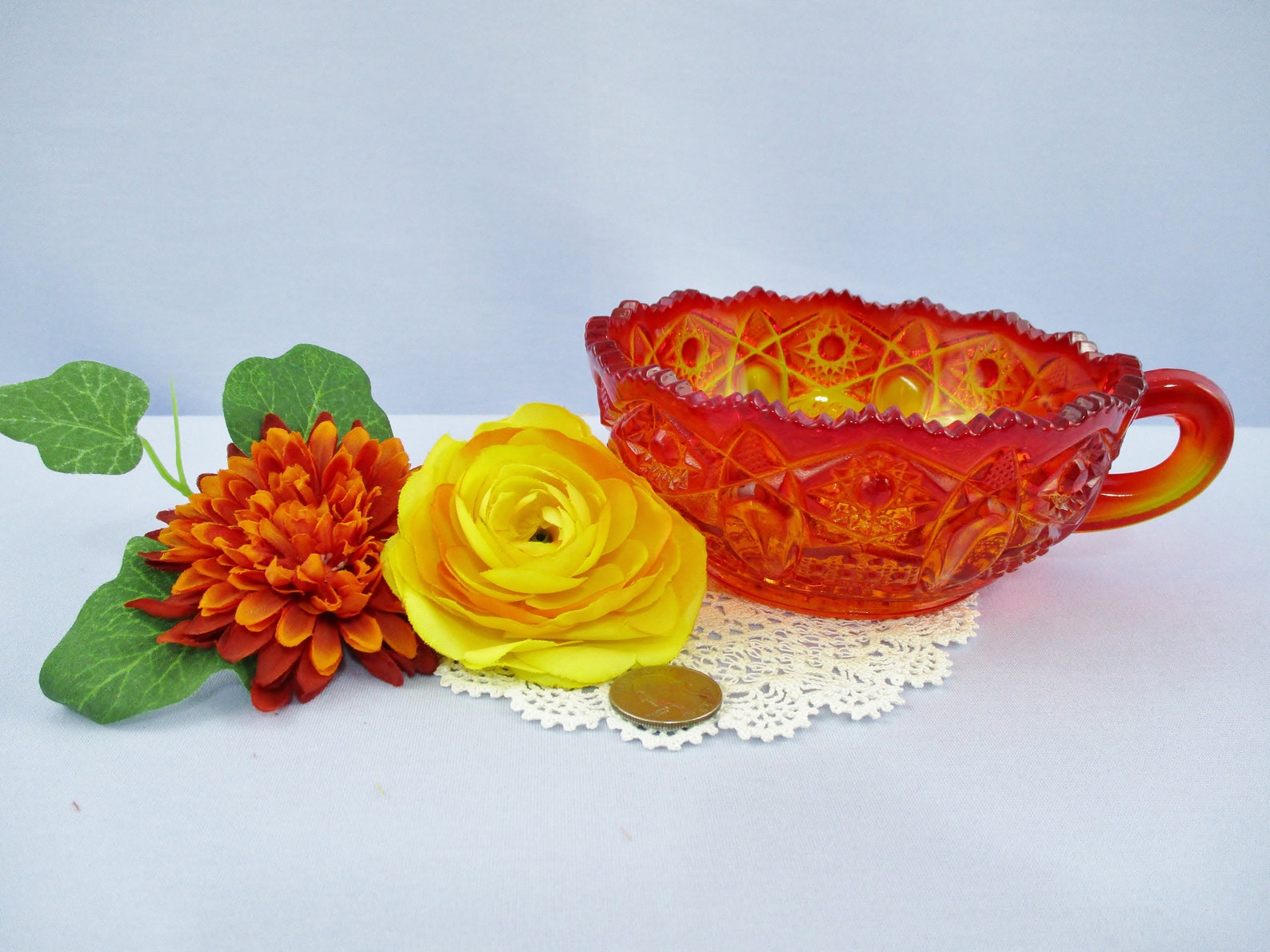 Vintage Amberina Glass Cut and Polished Handled Dish - Etsy