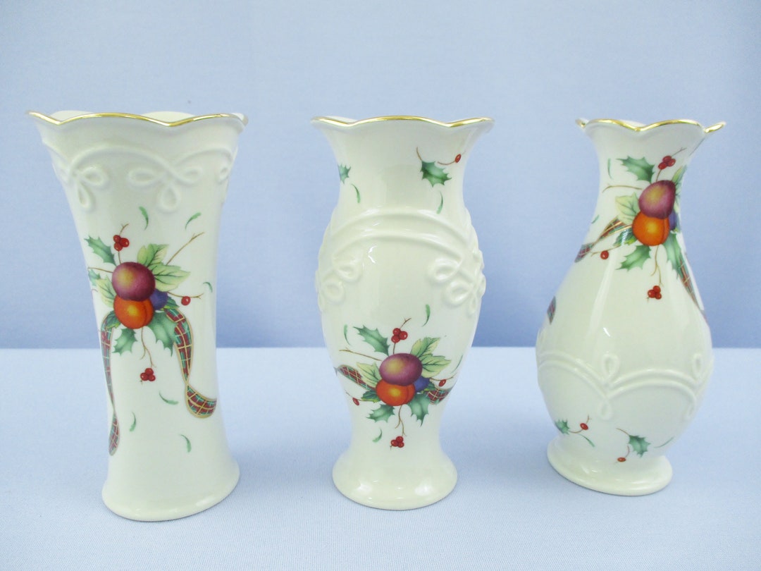LENOX Dimension Collection Vases Holiday Tartan Pattern - Etsy