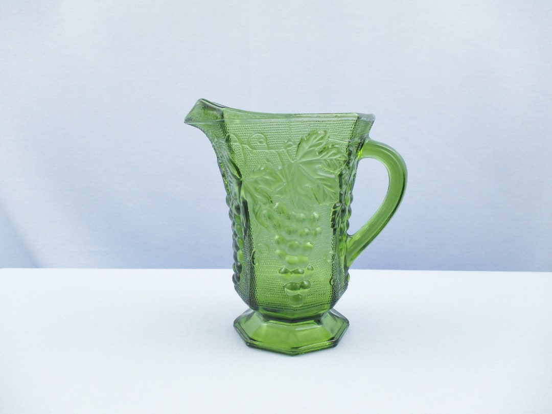 Anchor Hocking Green Glass Milk Pitcher Grape Leaf Display - Etsy