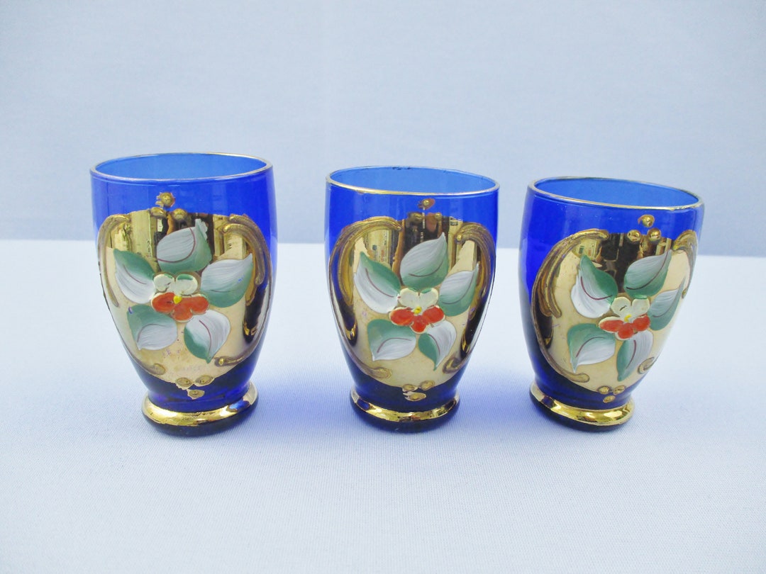 Vintage Cobalt Blue Shot Glasses HP Floral/gold Display - Etsy