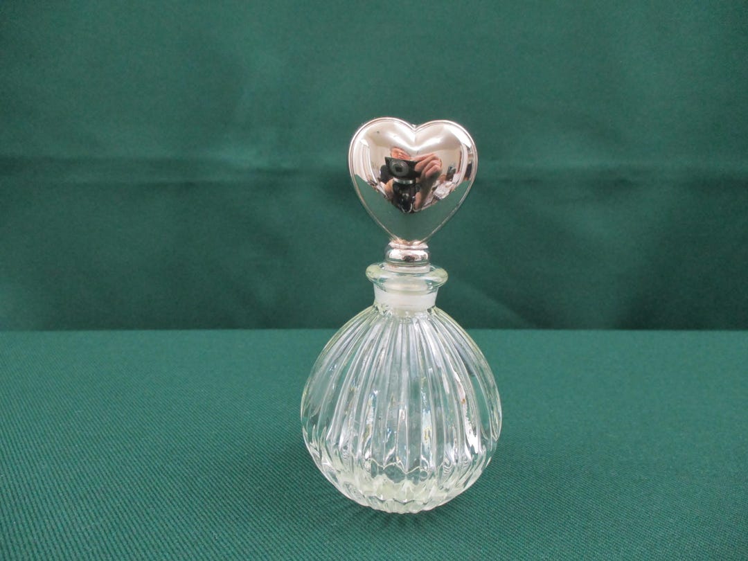 Small Round Perfume Bottle With Silver Heart Shaped Stopper - Etsy