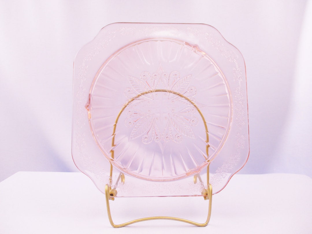 Depression Glass Square Footed Pink Cake Plate - Etsy