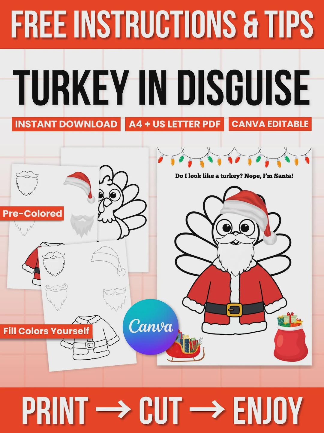 Disguise a Turkey-santa Disguise-resizable, Santa Turkey in Disguise ...