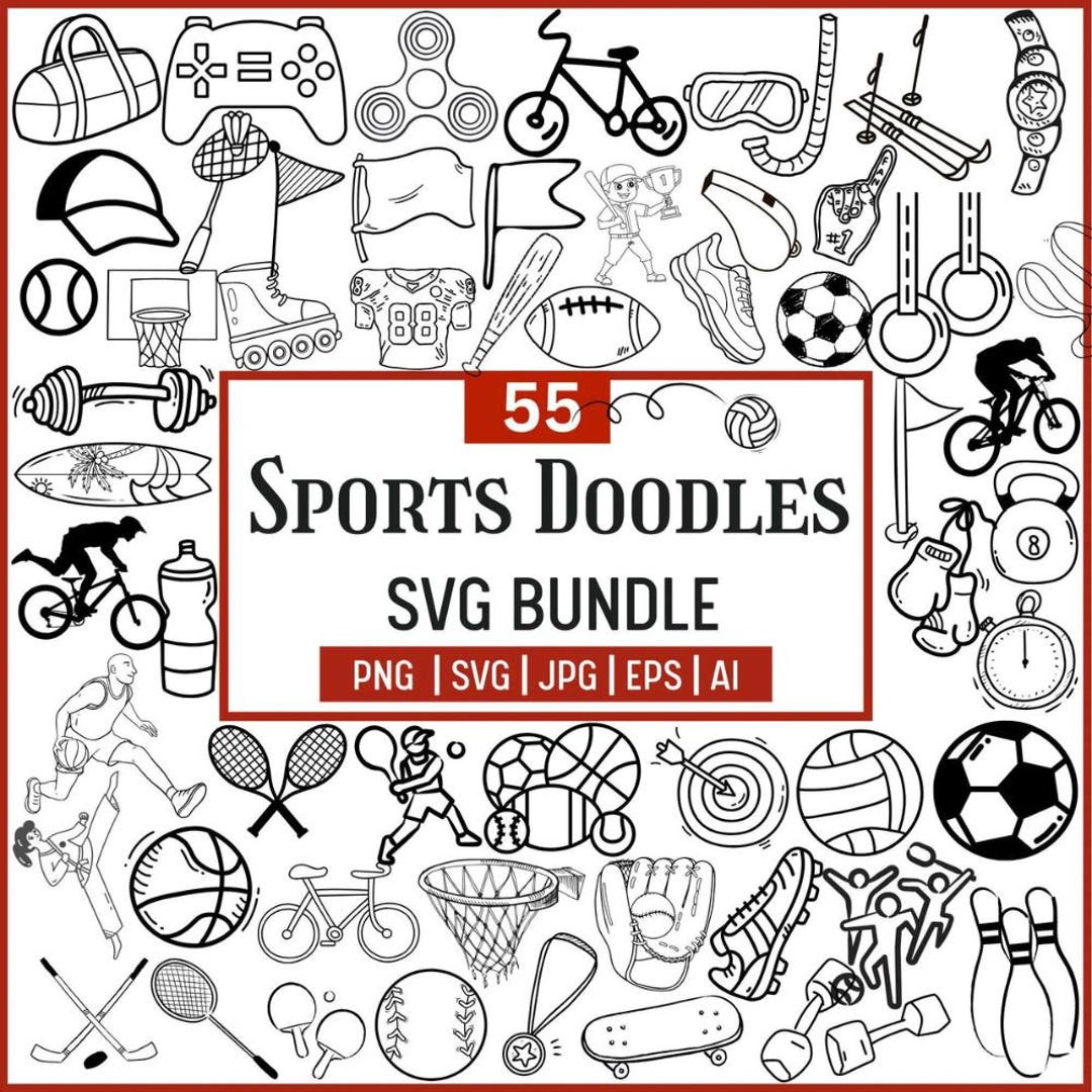 Sports Doodle SVG Bundle: Clipart, Game Day Illustrations (PNG, SVG) - Etsy