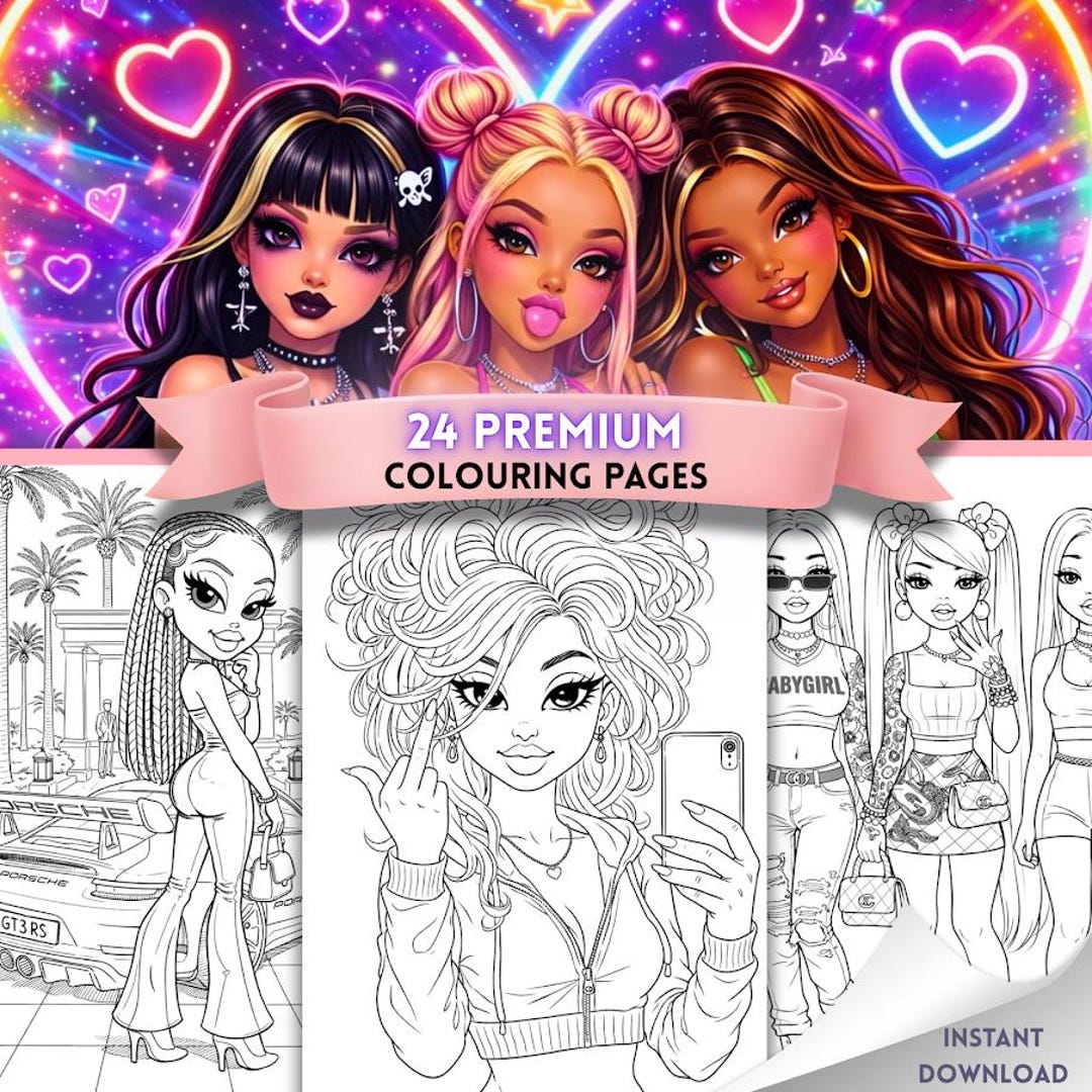 Baddie Coloring Pages Printable | 24 Page Coloring Book | Y2K Glam ...