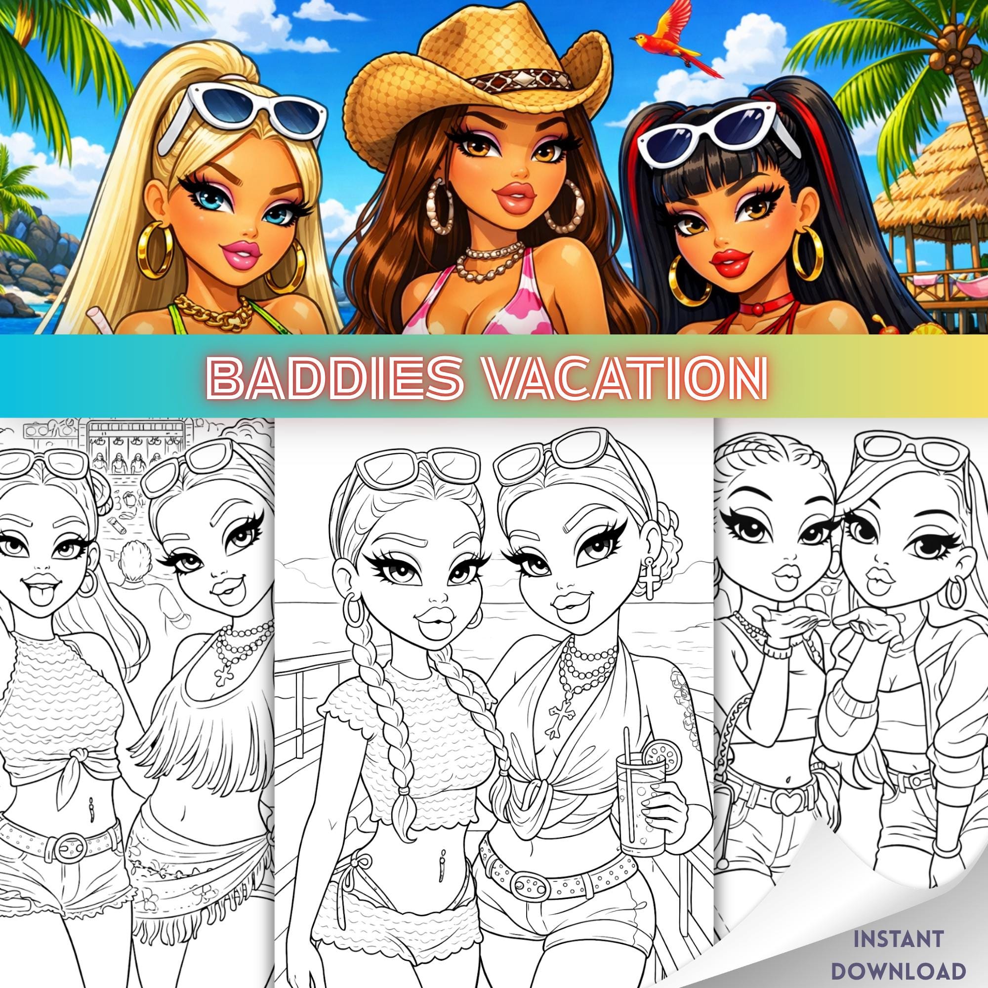 Girls Trip Coloring Book | Bachelorette Party Activity | Printable ...