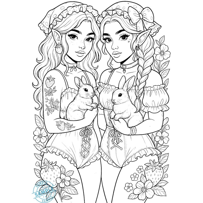 Kawaii Coloring Pages Bundle | Cute Girls & Pets | Adult Coloring Book ...