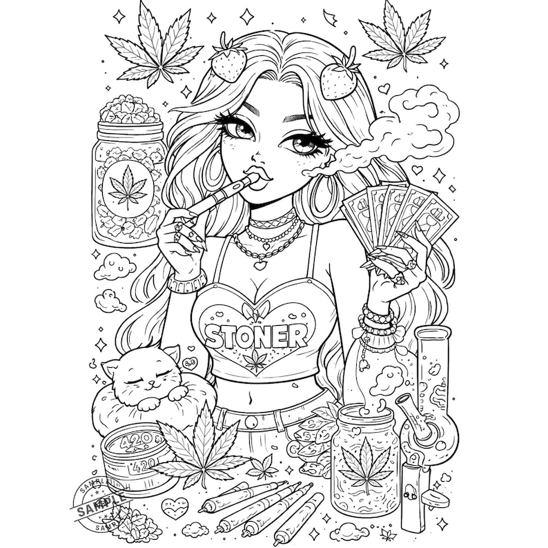 Puff Princess Coloring Pages | Stoner Girl Coloring Book PDF | 24 Weed ...