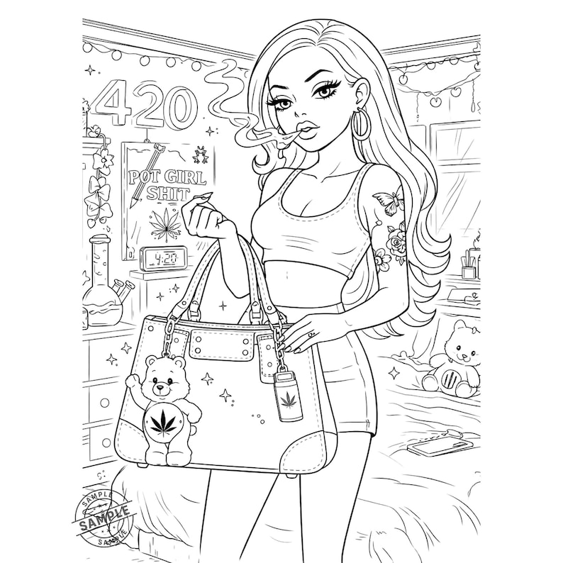 Puff Princess Coloring Pages | Stoner Girl Coloring Book PDF | 24 Weed ...