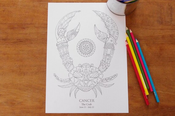 Cancer Instant PDF Download A4 Sign of the Zodiac | Etsy