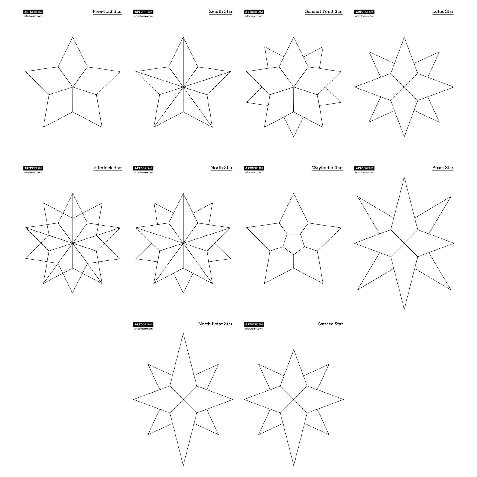 10 Designs Star Patterns for Stained Glass, Geometric Radial Stars ...