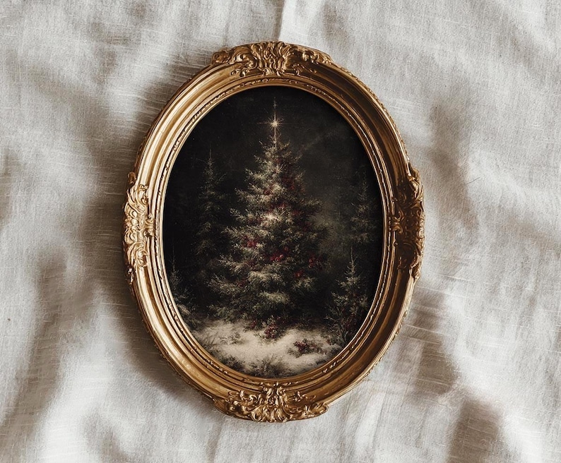 Moody Christmas Tree Art Print, Dark Forest Landscape Holiday Print ...