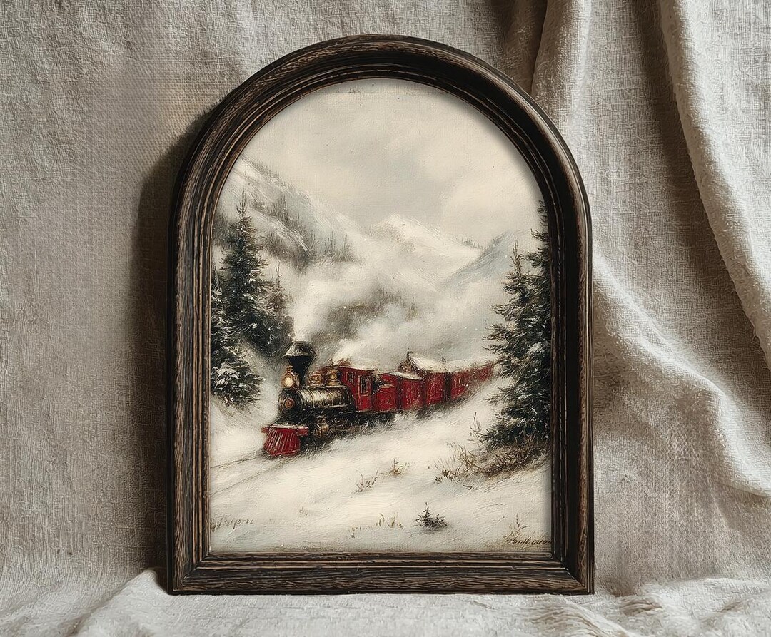 Vintage Christmas Train Art Print, Old World Winter Landscape Printable ...