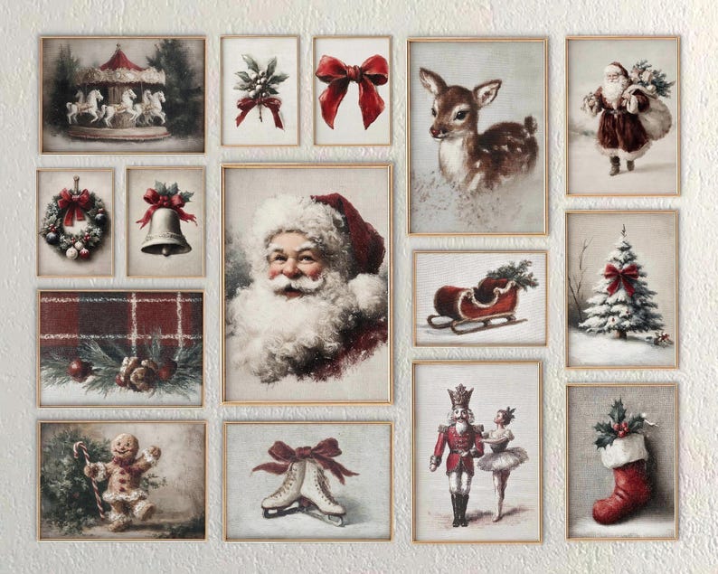 200+ Christmas and Winter Holiday Gallery Wall Set Vintage Decorating ...