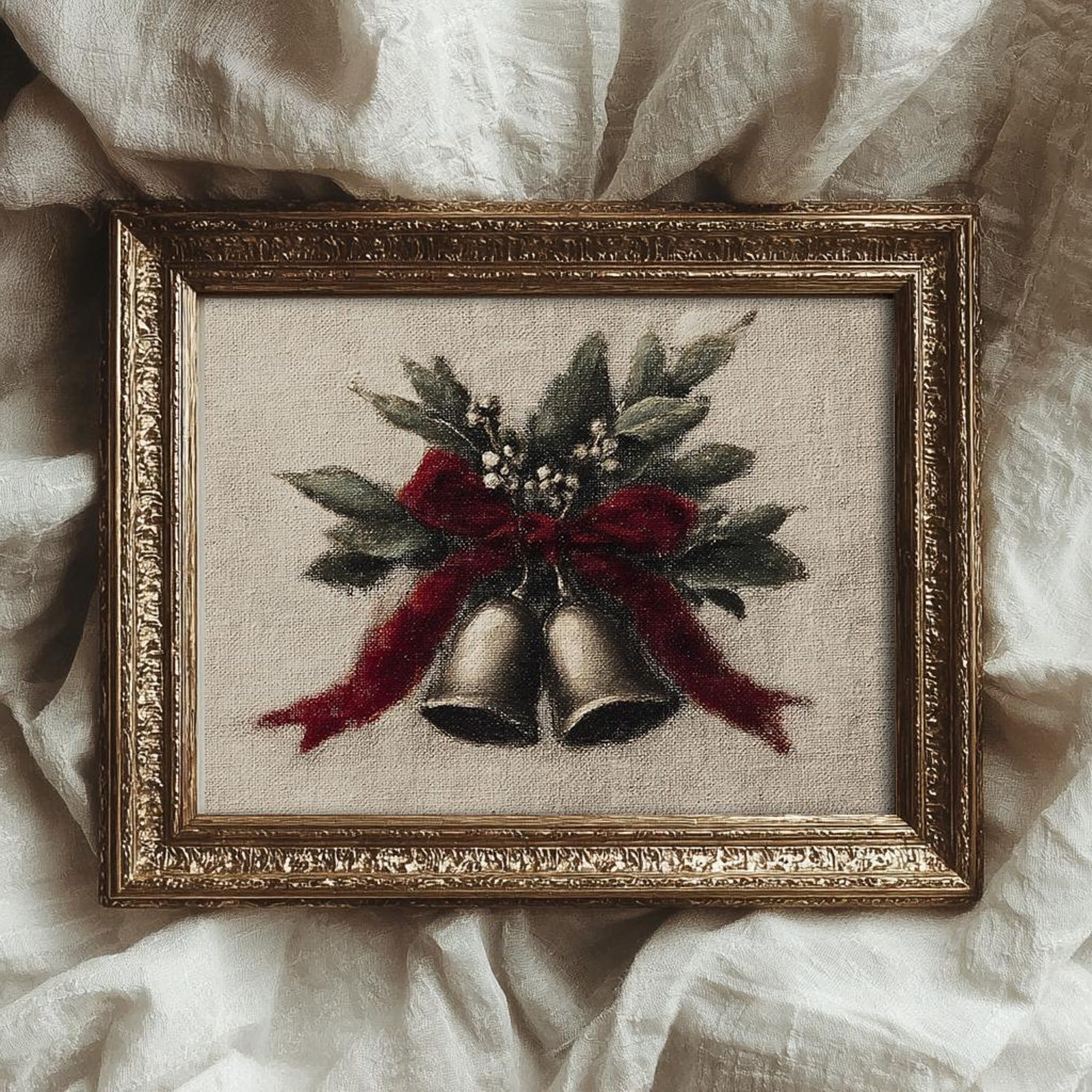 Vintage Christmas Bells Art Print, Rustic Holiday Sketch (digital ...