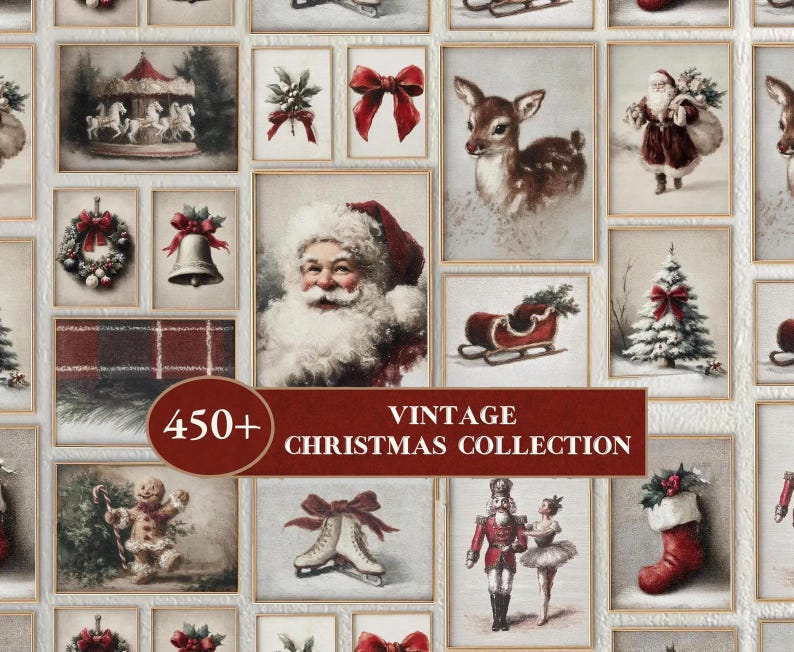 200+ Christmas and Winter Holiday Gallery Wall Set Vintage Decorating ...