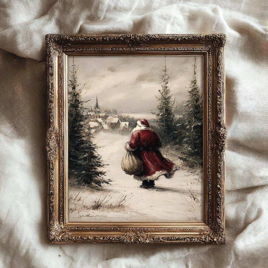 Santa Clause Forest Print, Vintage Christmas Printable, Moody Winter ...