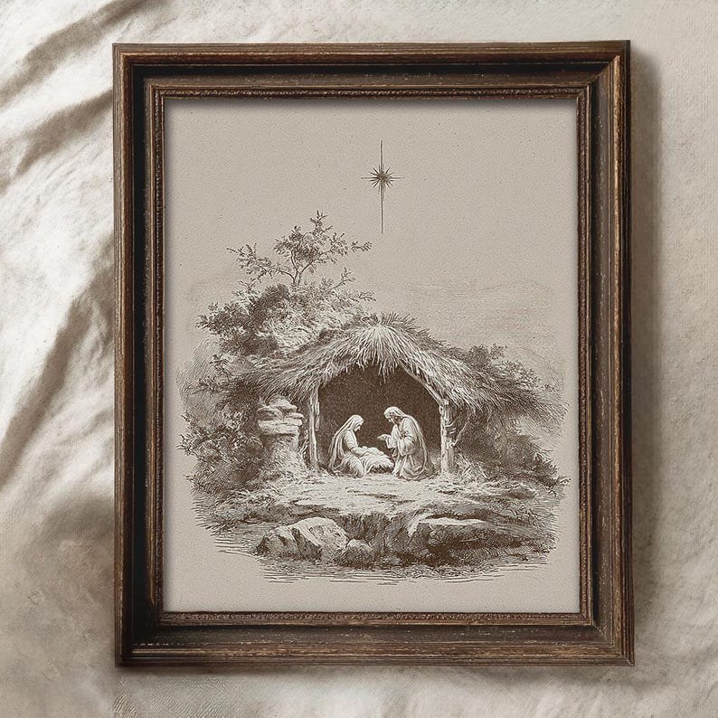 Nativity Scene Manger Sketch: Minimalist Holy Family Christmas Line Art ...