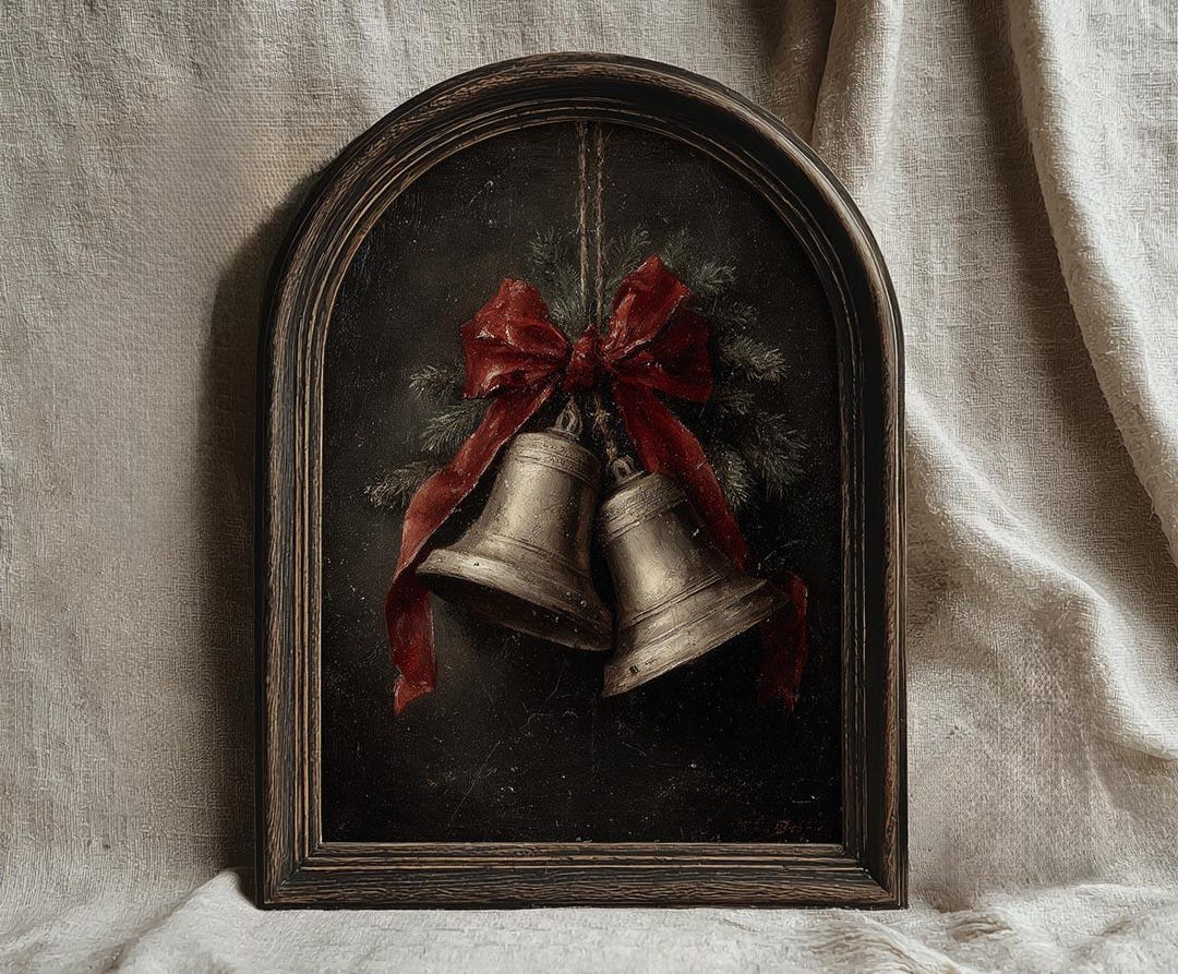 Vintage Christmas Bells Art Print, Dark Moody Holiday Decor, Old World ...
