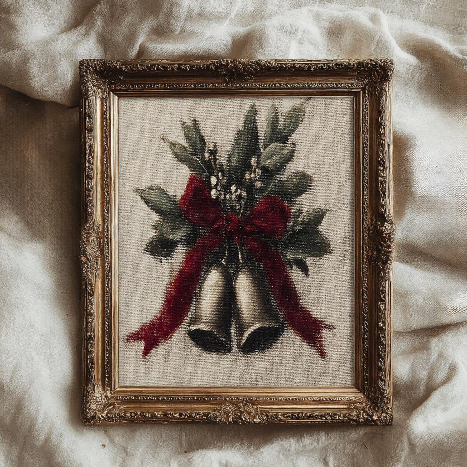Vintage Christmas Bells Art Print, Rustic Holiday Sketch (digital ...