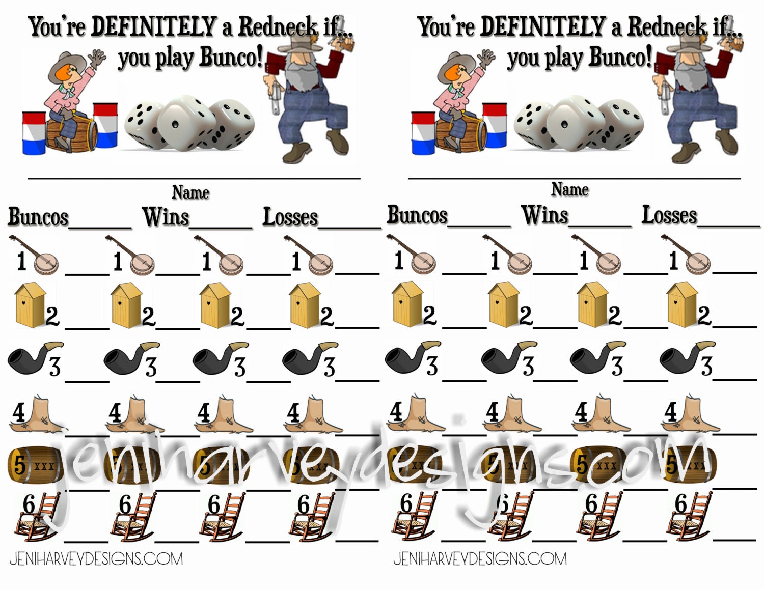 Redneck Bunco Score Sheet - Etsy