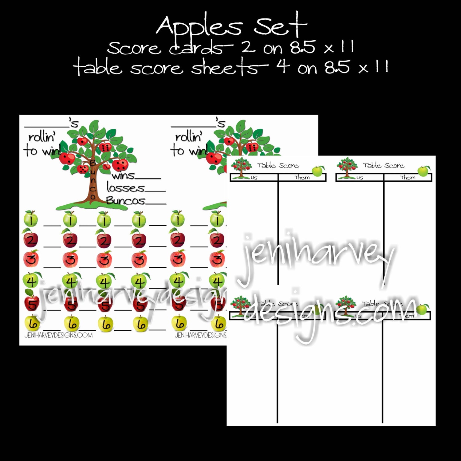 Apple Bunco Score Card and Table Score Sheet | Etsy