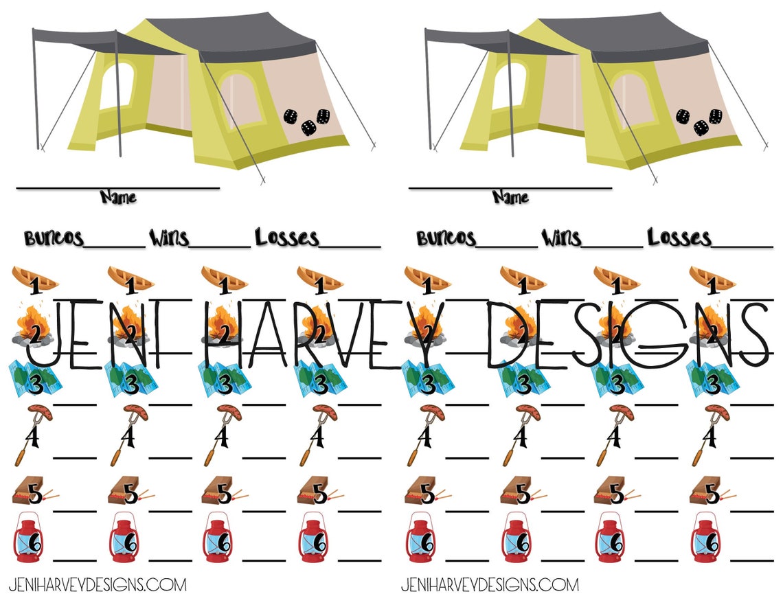 Camping Bunco Score Card - Etsy