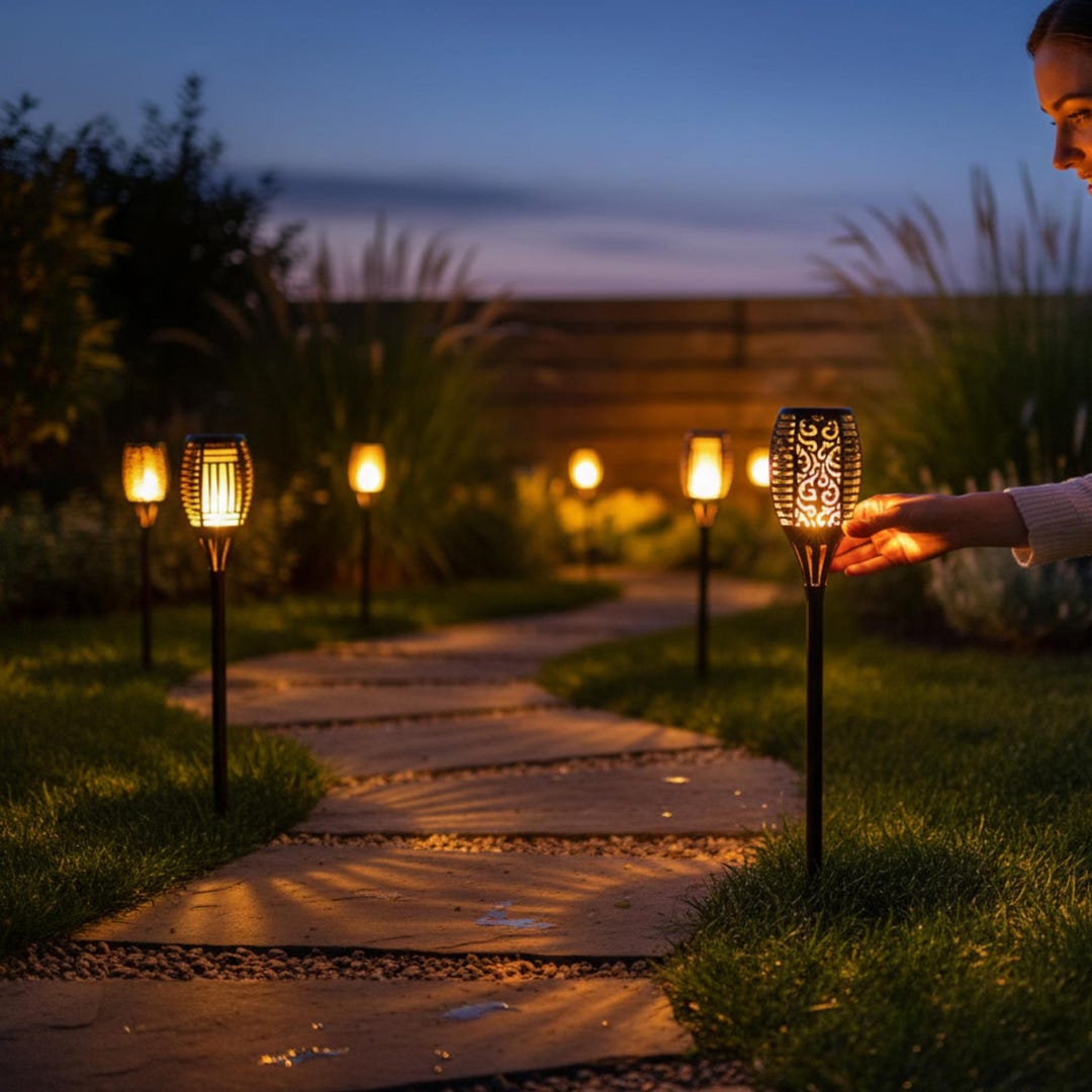 Solar Flame Torch Light Outdoor Garden Pathway Lamp Waterproof LED ...