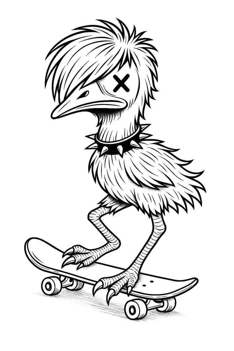 Emo Emu Coloring Book | Printable Goth Coloring Pages for Adults ...
