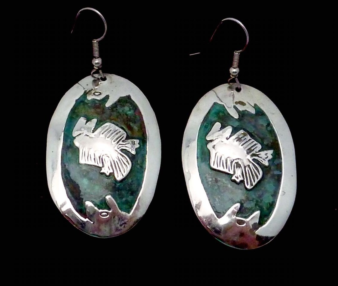 Vintage Peru Peruvian Sterling Silver Copper Laffi Style Large Earrings ...