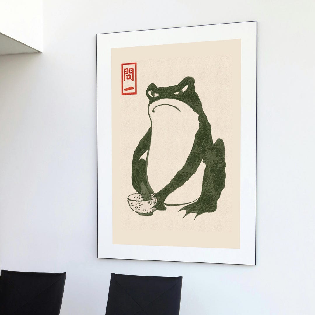 Grumpy Japanese Frog Digital Print | Minimalist Wall Art | Vintage ...