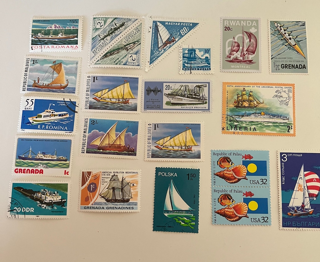 Vintage Nautical Postage Stamps Worldwide Ships, Boats, Watercraft ...