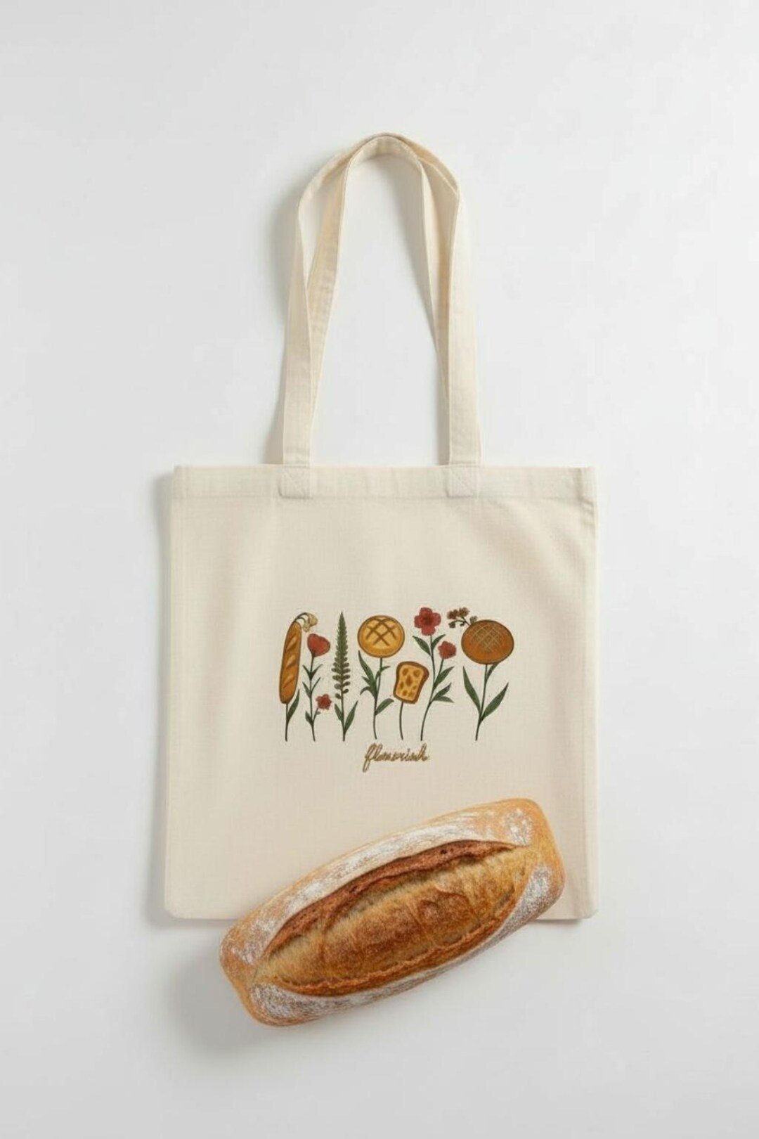 Artisan Bread and Flowers Canvas Tote, Bread Lover Gift, Sourdough ...