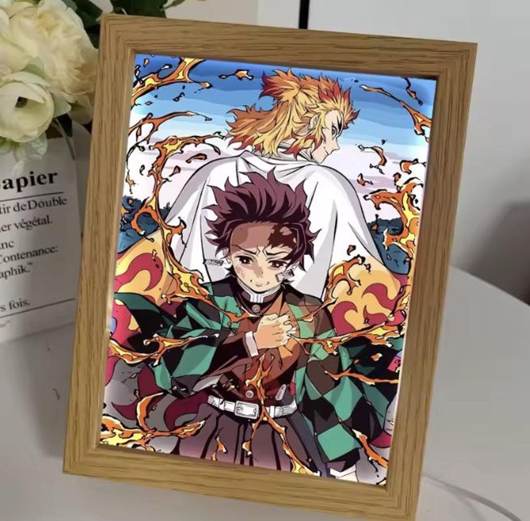 Demon Slayer LED Anime Frame – Tanjiro & Rengoku Lighted Picture, USB ...