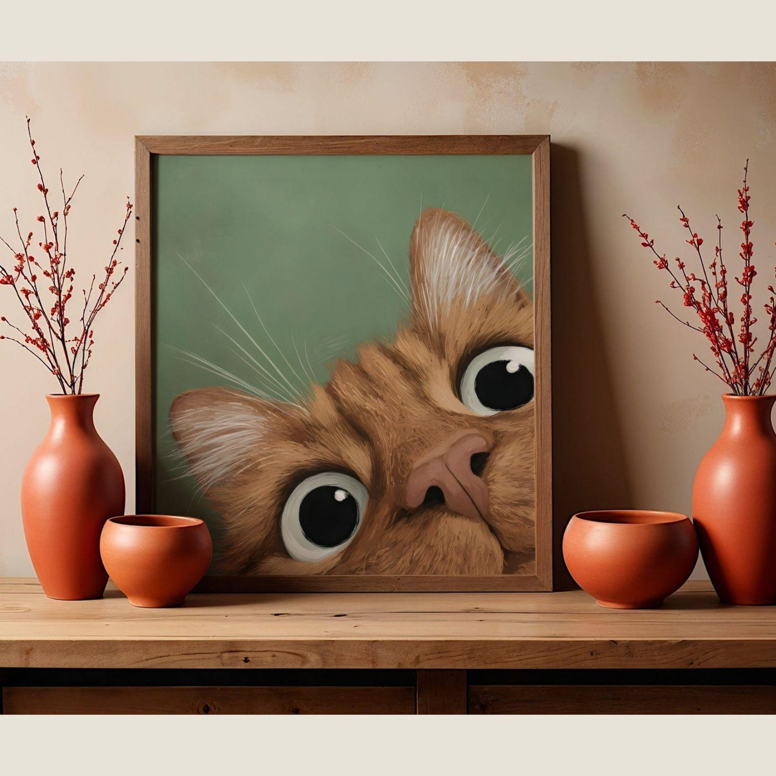 Curious Ginger Cat Wall Art | UNFRAMED Rolled Art Print - Etsy