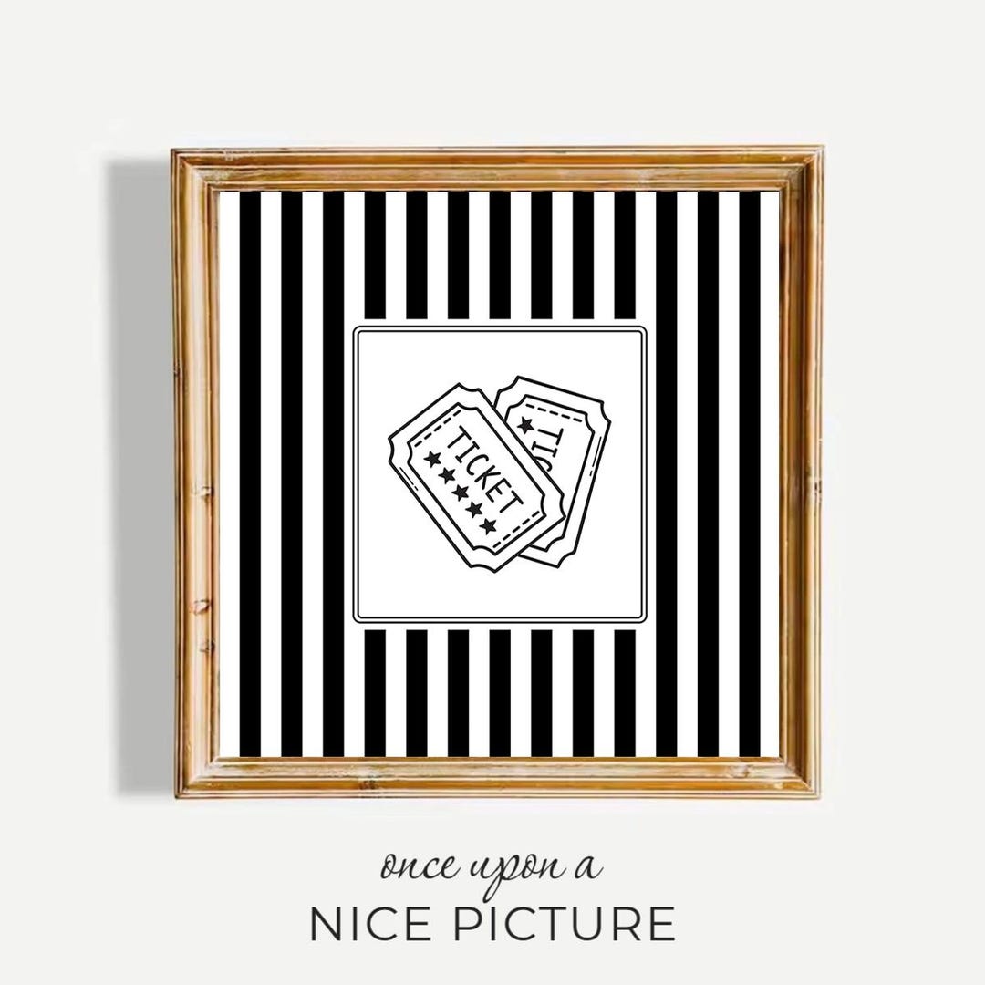 Vintage Ticket Print, Home Theatre Decor, Black and White Striped ...