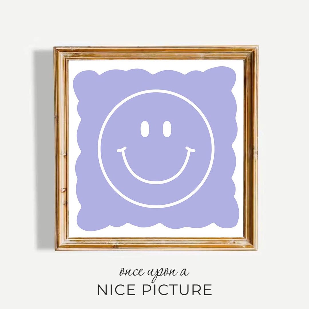 Smiley Face Art Print, Purple, Happy Poster, Dopamine Art (digital ...