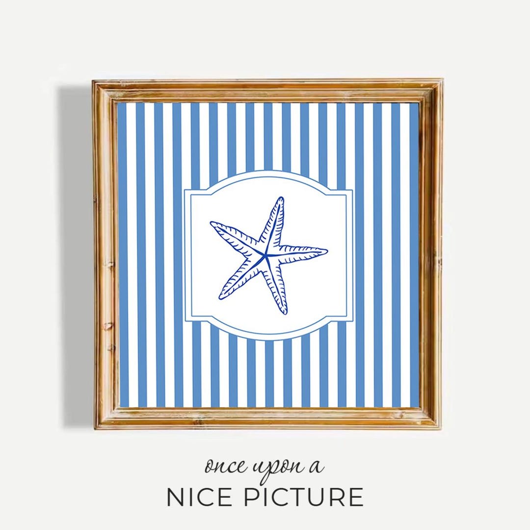 Starfish Printable, Blue Striped Coastal Decor,square Art (digital ...