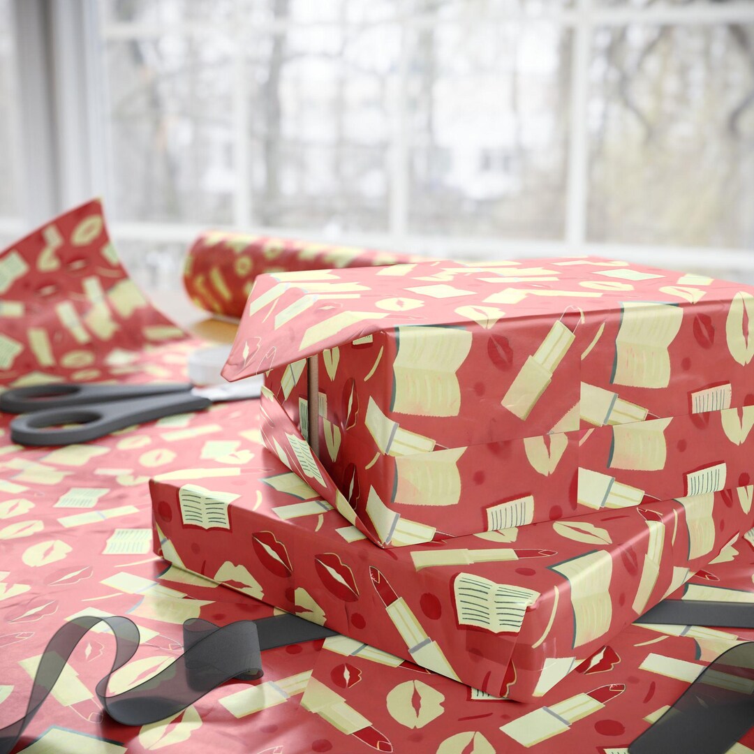 Romantic Gift Wrap, Lipstick, Books, 90gsm Art Paper - Etsy