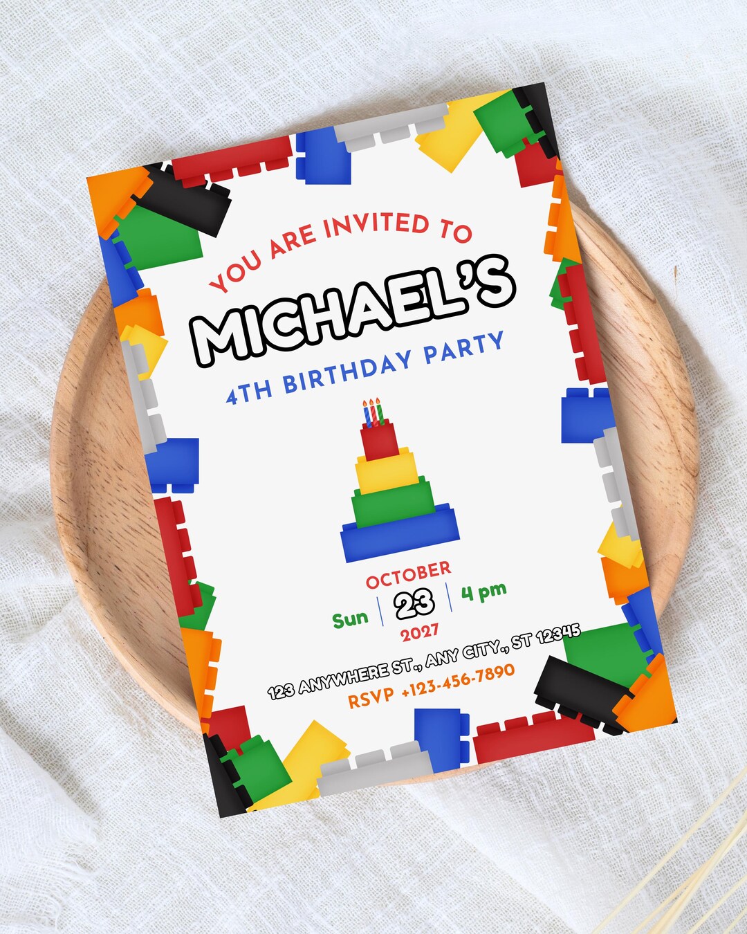 Building Blocks Birthday Invitation Template | Editable Canva Invite ...