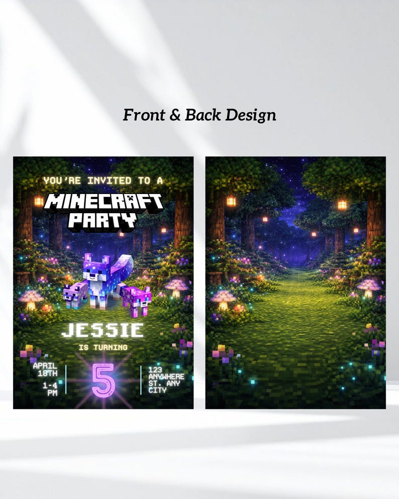 Pixel Block Birthday Invitation | Pixel Forest Party Invite | Editable ...
