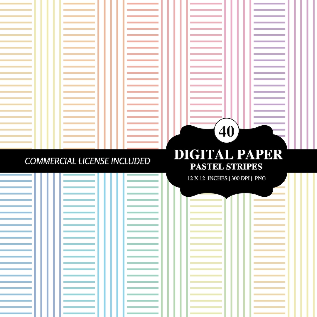 40 Printable Stripe Patterns, Pastel Stripe Digital Paper Bundle ...