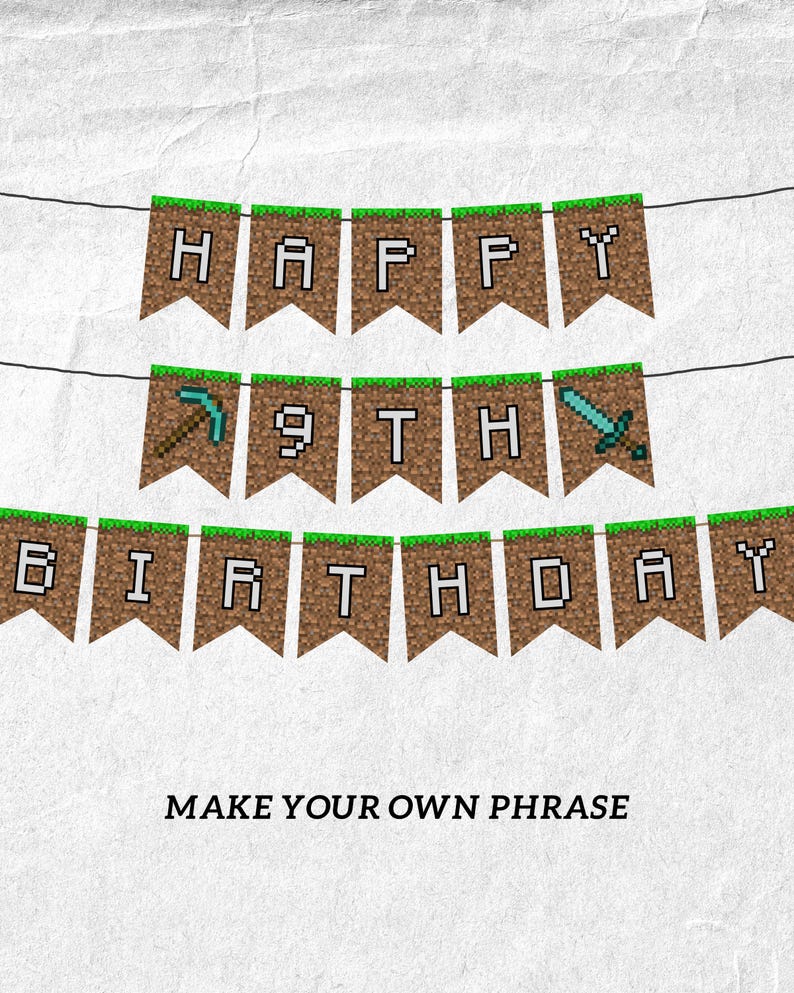Pixel Game Birthday Banner | Full Alphabet & Numbers | Video Game Party ...