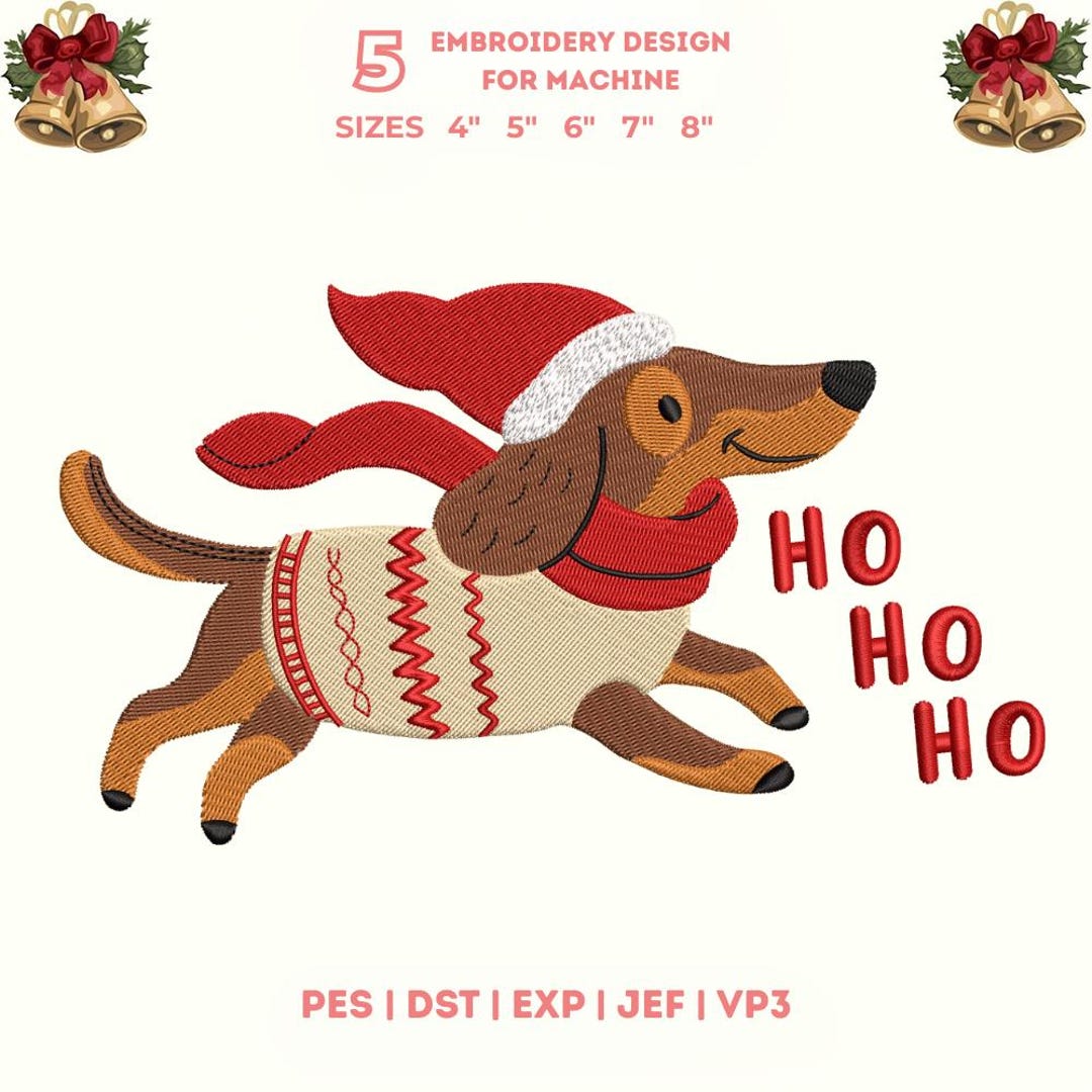 Christmas Dachshund Embroidery Design, Dog Pulling Christmas, Christmas ...