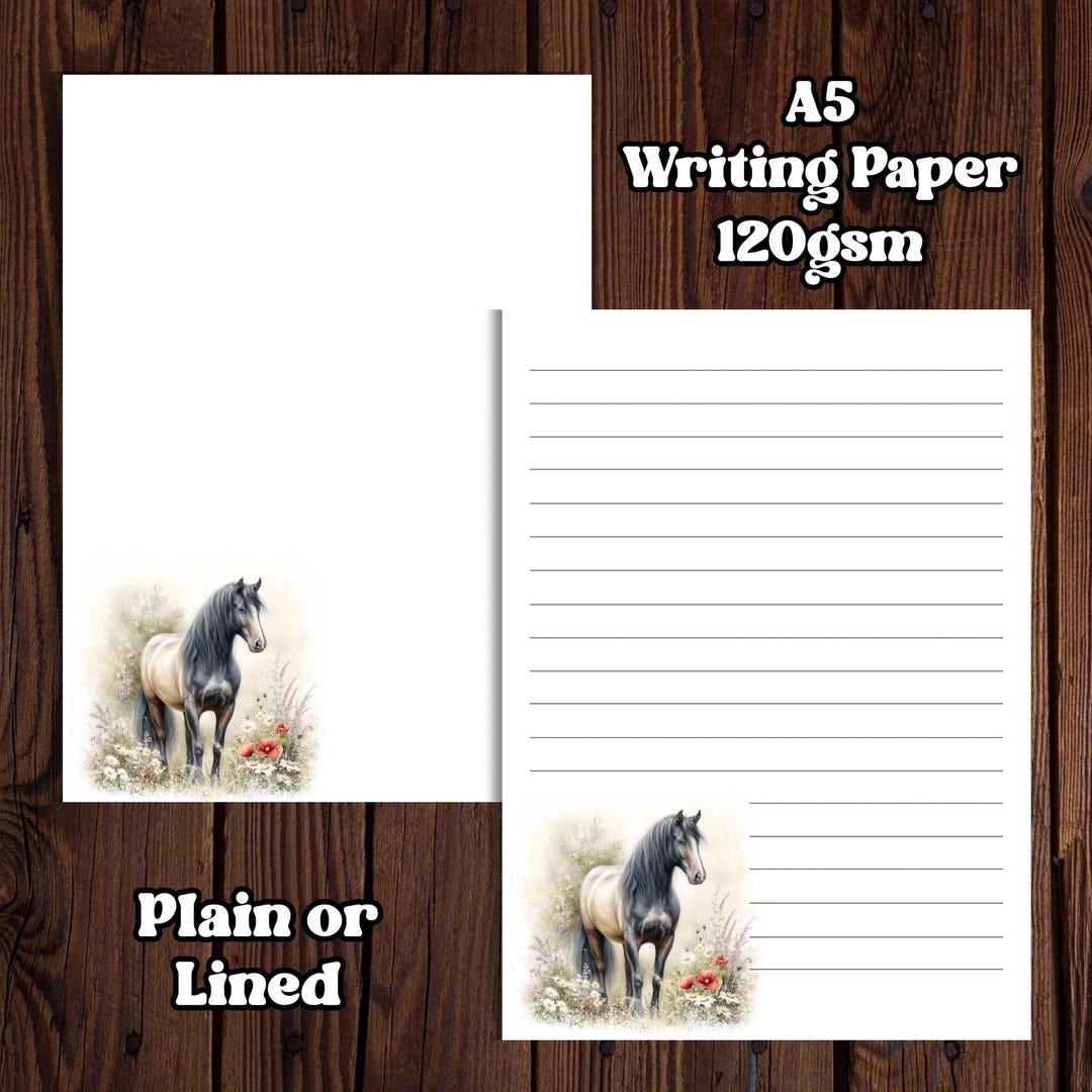 Horse Writing Paper, 10 X A5 Sheets 120gsm Lined or Unlined, Stationery ...
