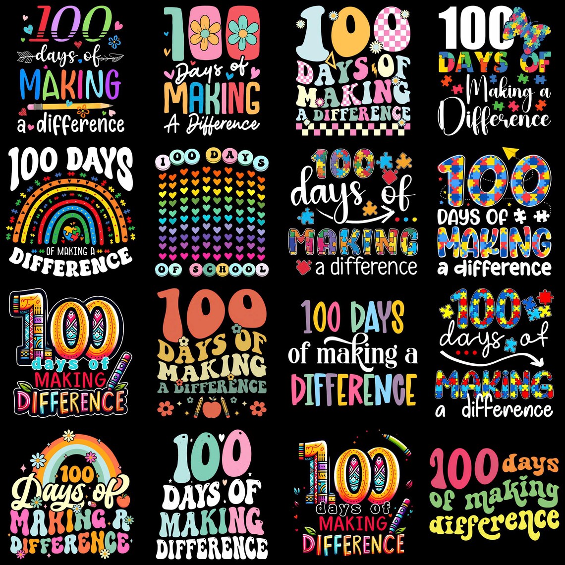 100 Days of Making Difference PNG – Happy 100th Day of School Teacher ...