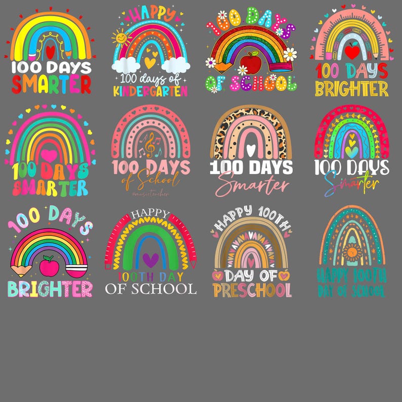 Cute 100 Days of School PNG – Colorful Rainbow 100th Day Clipart ...