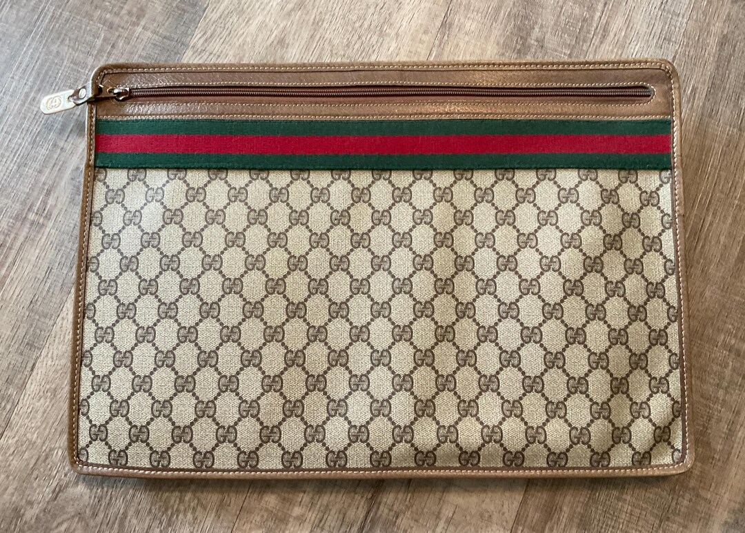 Gorgeous GUCCI Vintage GG Canvas Portfolio W/ Iconic Stripe & Logos - Etsy