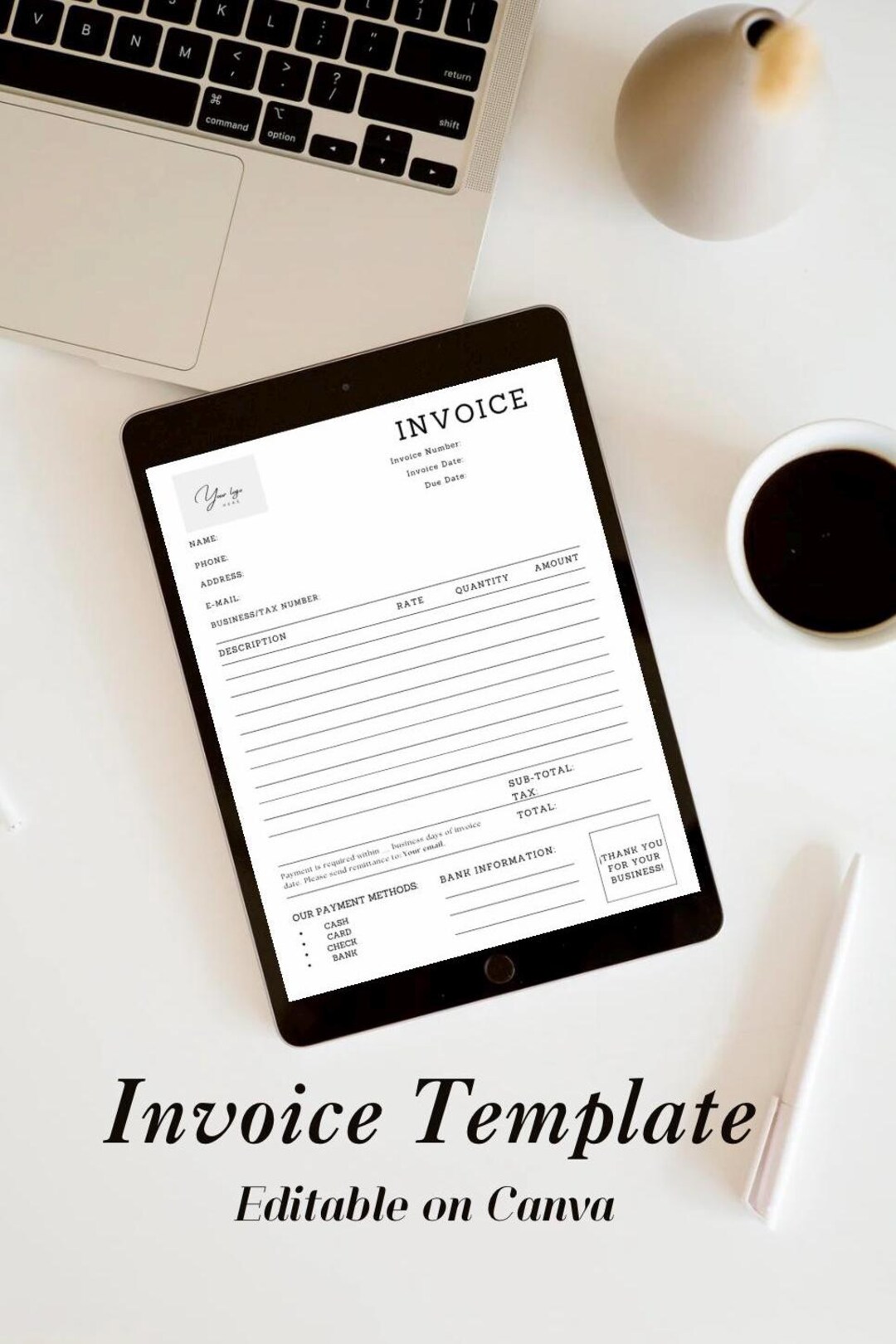 Editable Invoice Template | Canva & Fillable PDF, Business Order Form ...