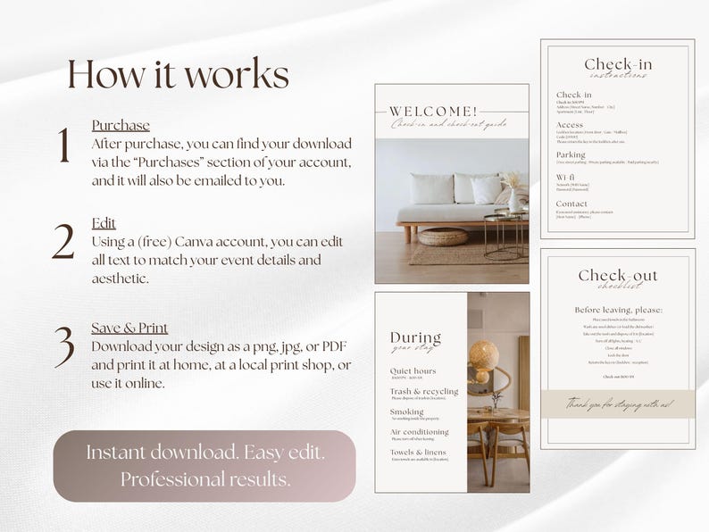 Airbnb Guest Guide Template, Editable Canva Check-in & Check-out ...